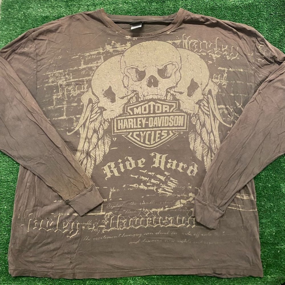 Harley Davidson Skull Vintage Gothic Biker T-Shirt - Gem